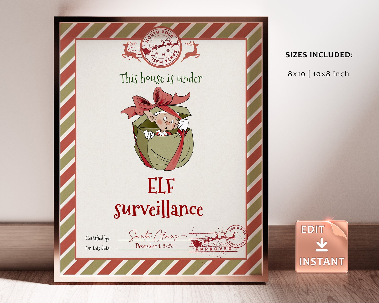 Elf Surveillance Sign Editable Christmas Sign Elf Accessories - Etsy