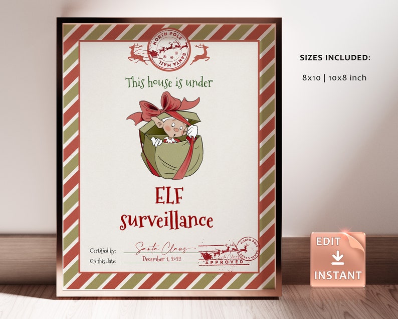 Elf Surveillance Sign Editable Christmas Sign Elf Accessories - Etsy