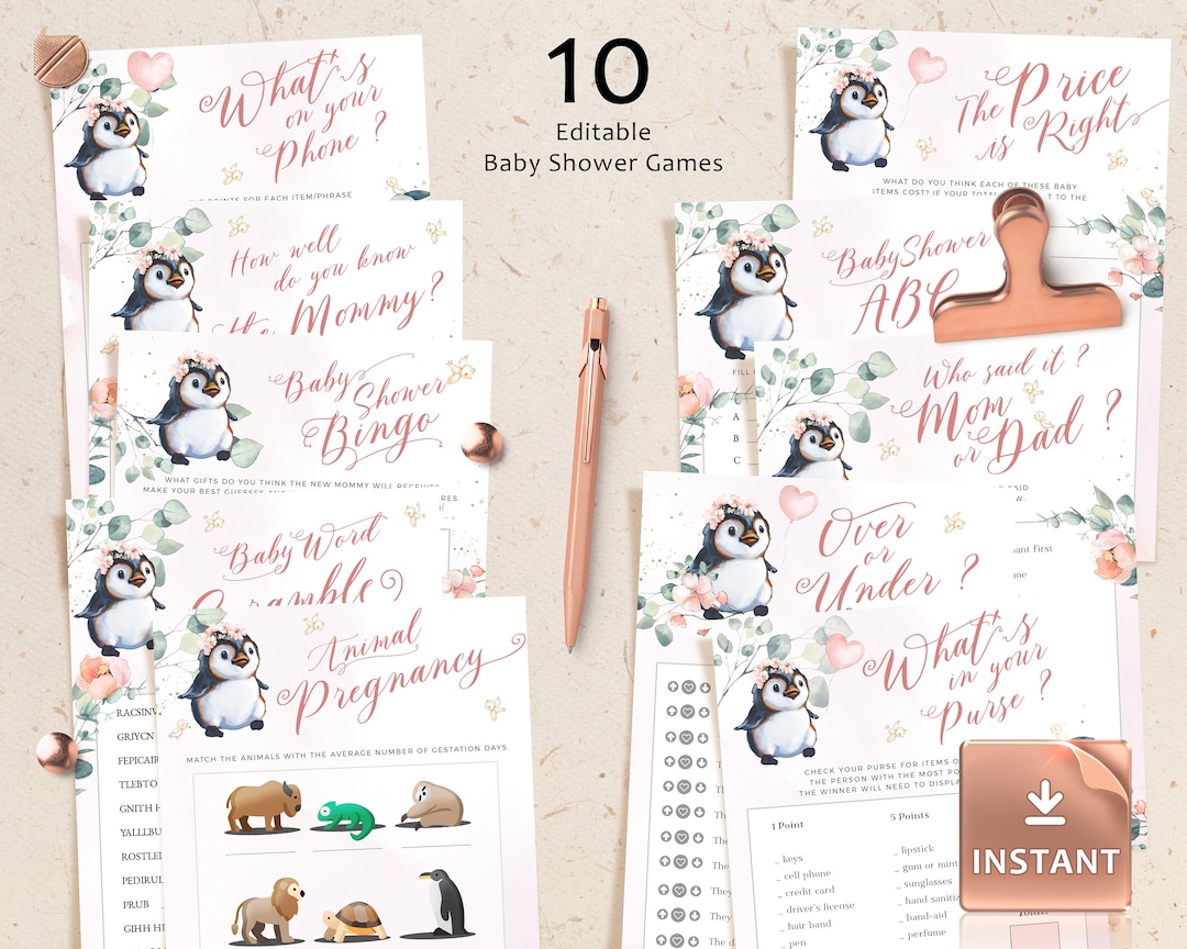 Pink Penguin Baby Shower Games: Editable Bundle (digital Download) - Etsy