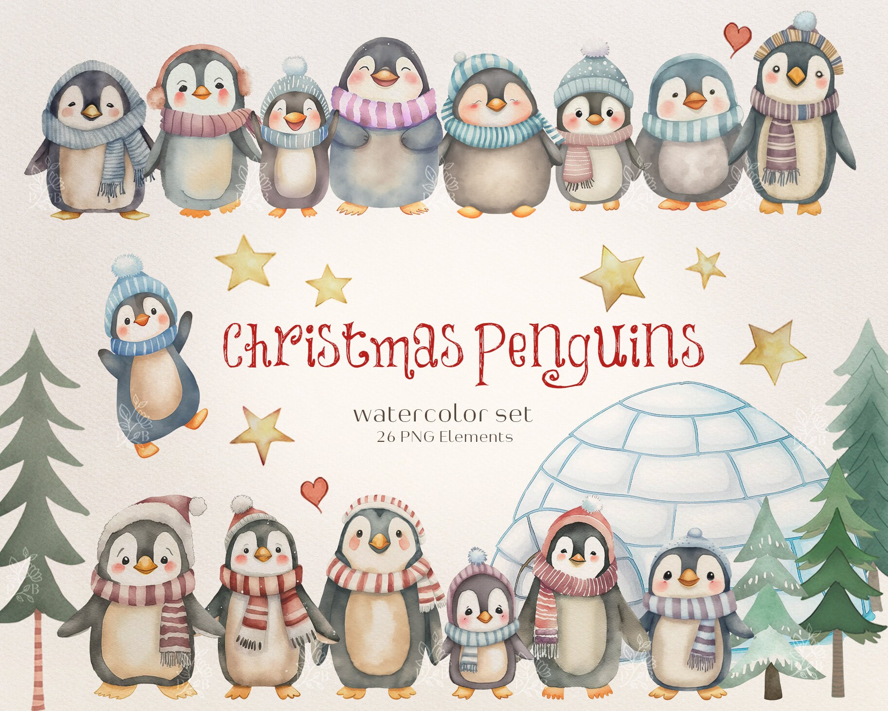 Penguin Clipart Penguin PNG Watercolor Clipart Winter Happy - Etsy