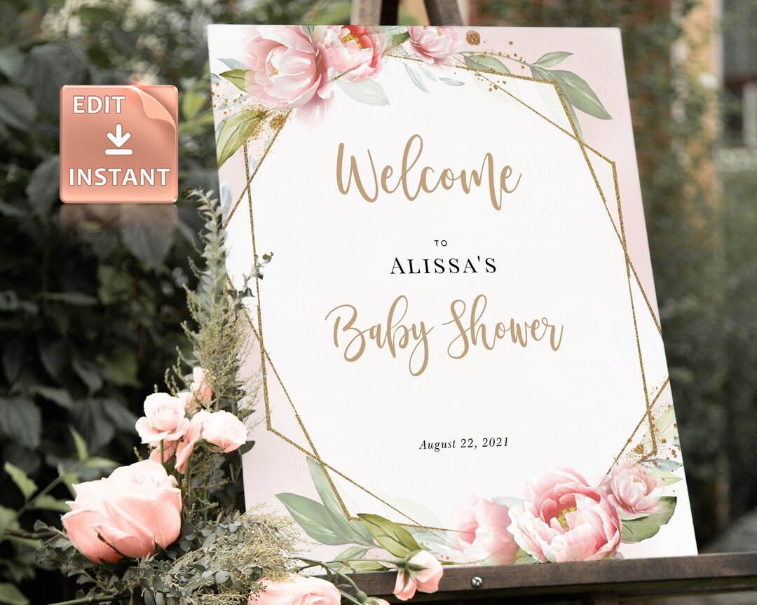 LORI - Pink Blush Baby Shower Welcome Sign, Baby Shower Sign for Girls ...