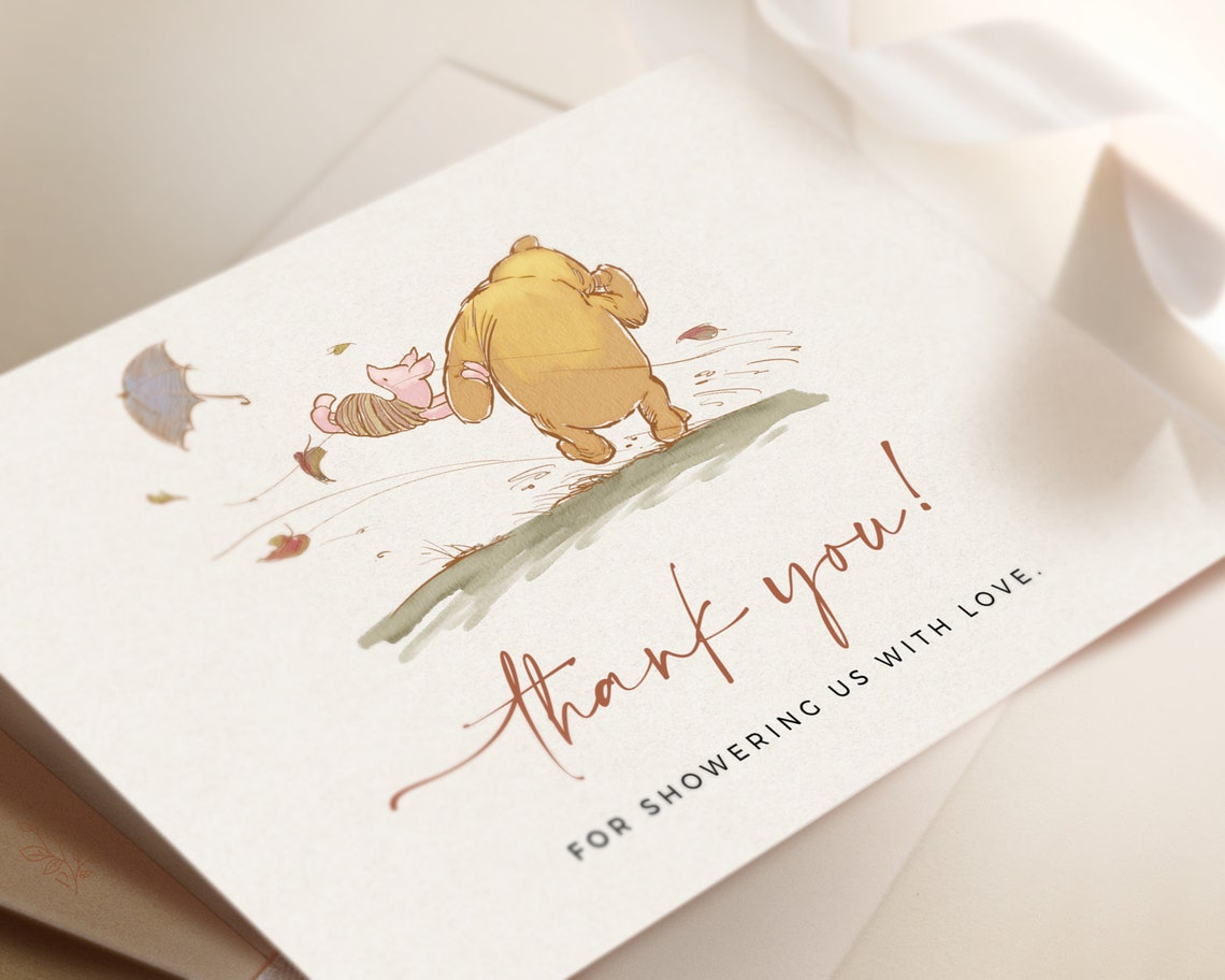 POOH Bear Thank You Card Flat and Tent-fold Baby Shower - Etsy