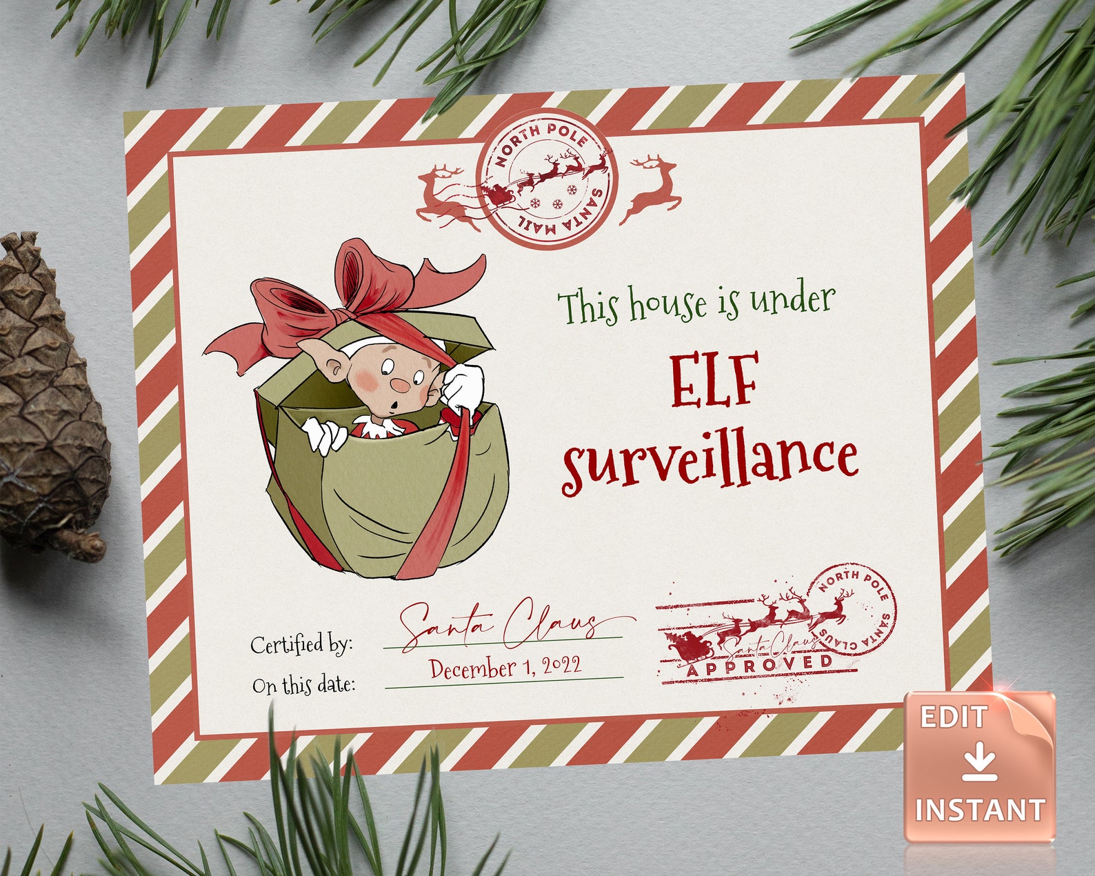 Elf Surveillance Sign Editable Christmas Sign Elf Accessories - Etsy