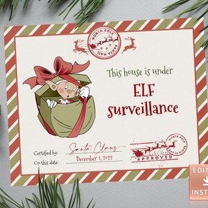 Elf Surveillance Sign Editable Christmas Sign Elf Accessories Printable ...