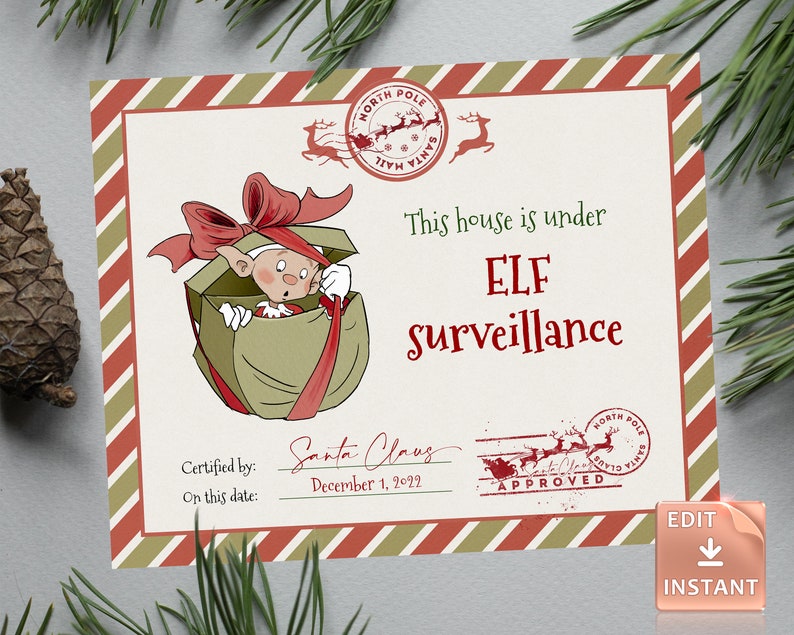 Elf Surveillance Sign Editable Christmas Sign Elf Accessories - Etsy