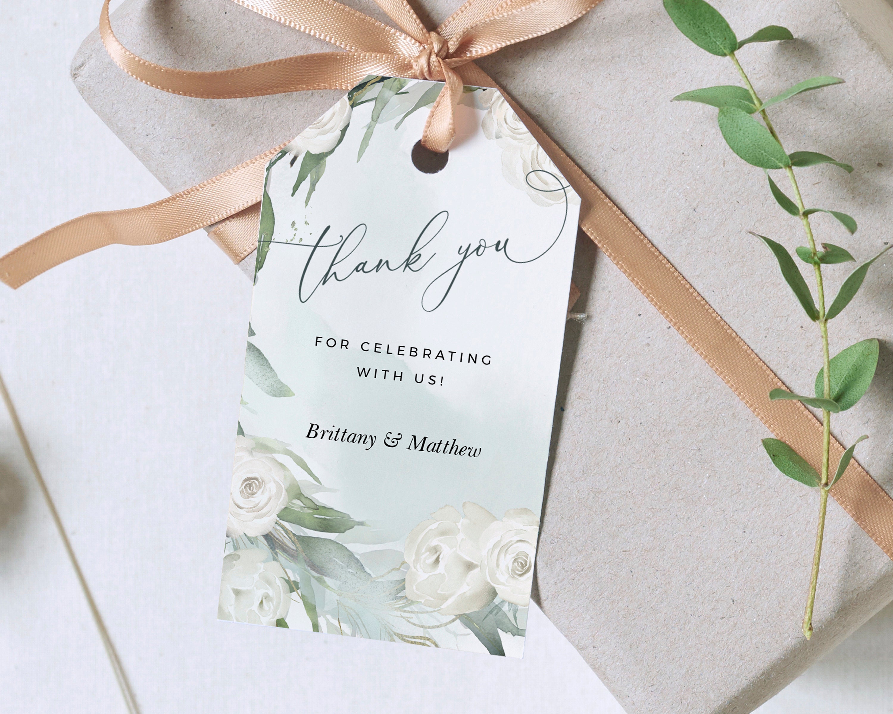 NEVE White Rose Favor Tags Template Guest Gift Tags | Etsy