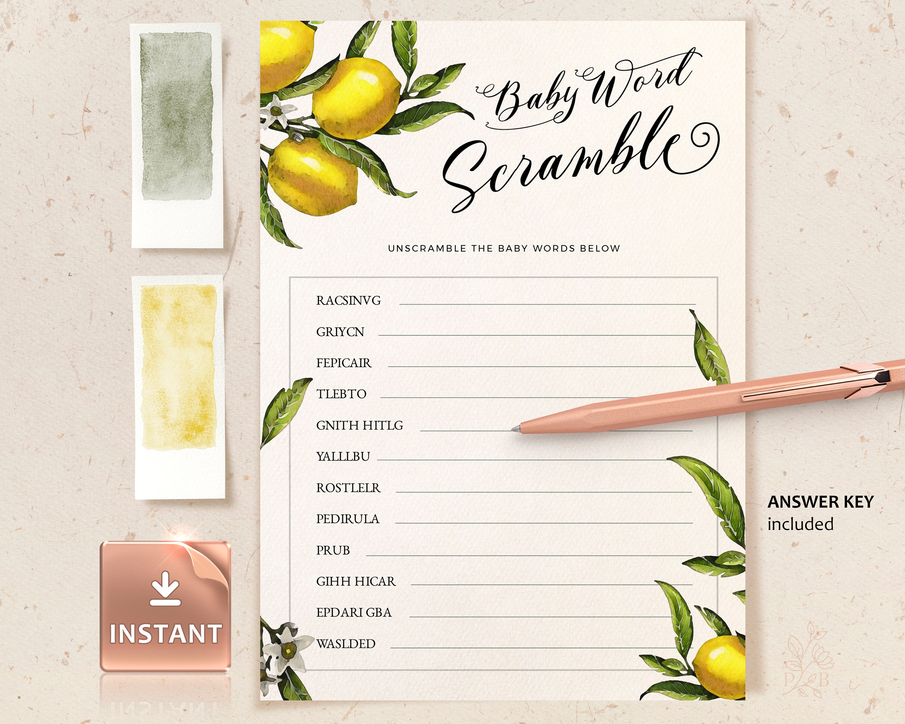 Lemon Baby Shower Games Bundle: Printable, Editable (download) - Etsy