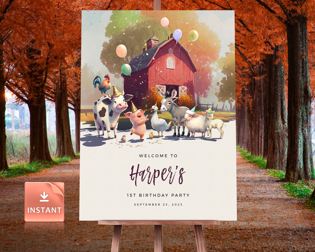 Farm Welcome Sign, Farm Animals Birthday Party Decorations, Instant ...