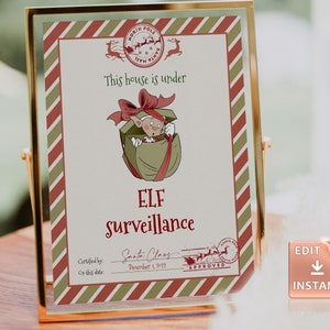 Elf Surveillance Sign Editable Christmas Sign Elf Accessories Printable ...