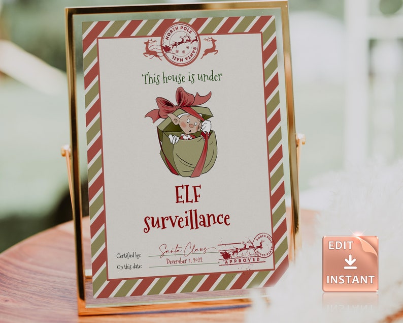 Elf Surveillance Sign Editable Christmas Sign Elf Accessories - Etsy