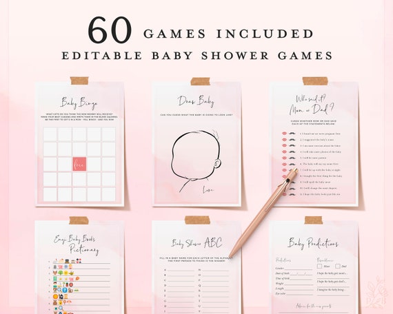 60 Editable Pink Baby Shower Games Baby Girl Shower Games | Etsy