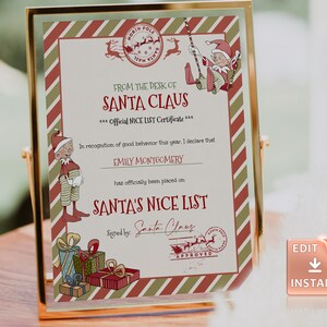 Editable Santa Claus Official Nice List Certificate Letter From Desk ...