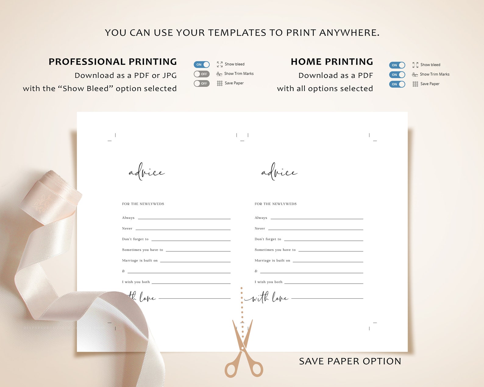 LYRIC Printable Wedding Advice Cards Bride Groom Advice for | Etsy