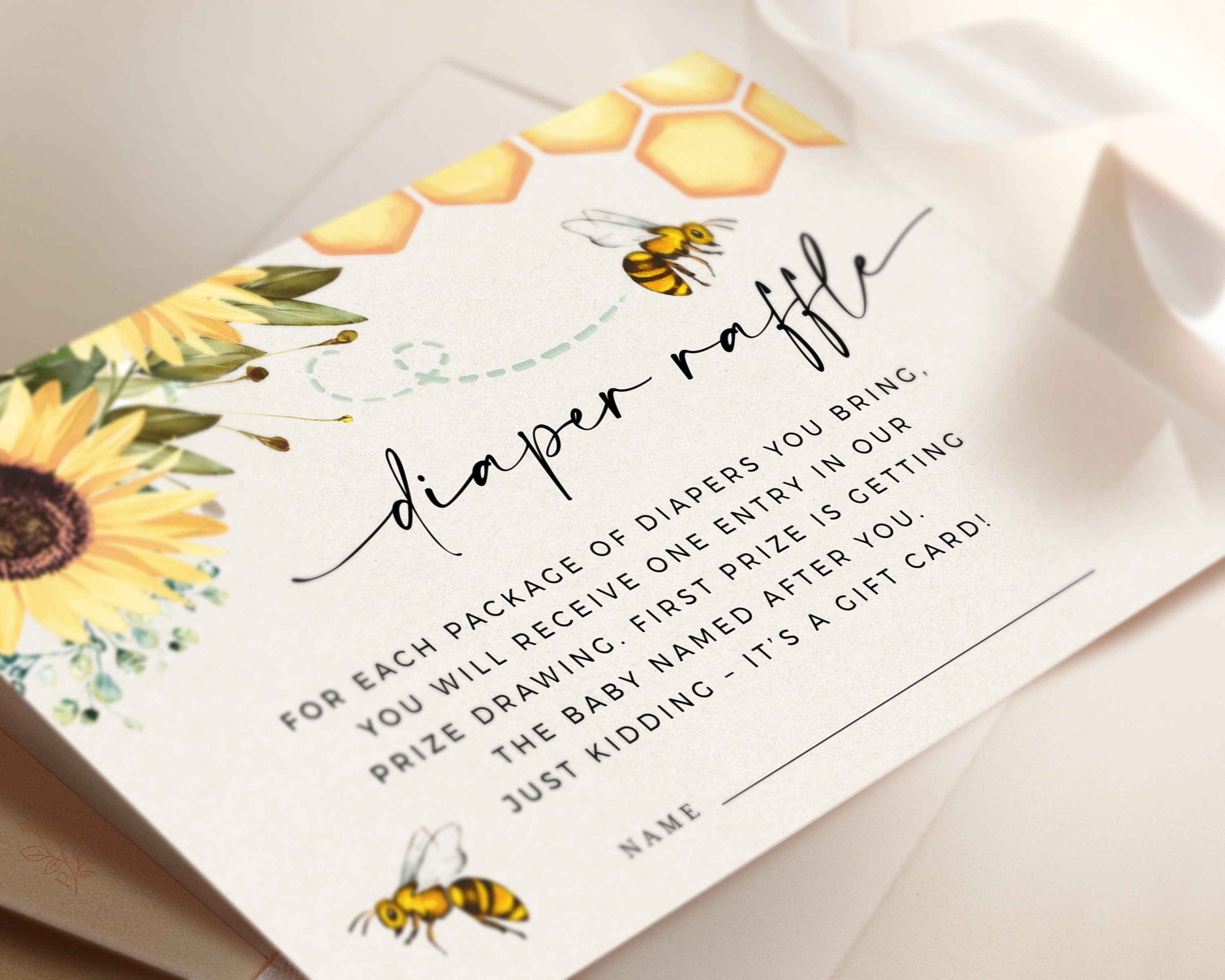 Editable Sunflower Honey Bee Diaper Raffle Ticket Bumble Bee - Etsy