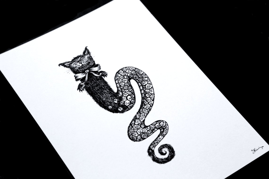 Cat Lizard Art Print Cute Black Cat Art Cat Lover Gift - Etsy