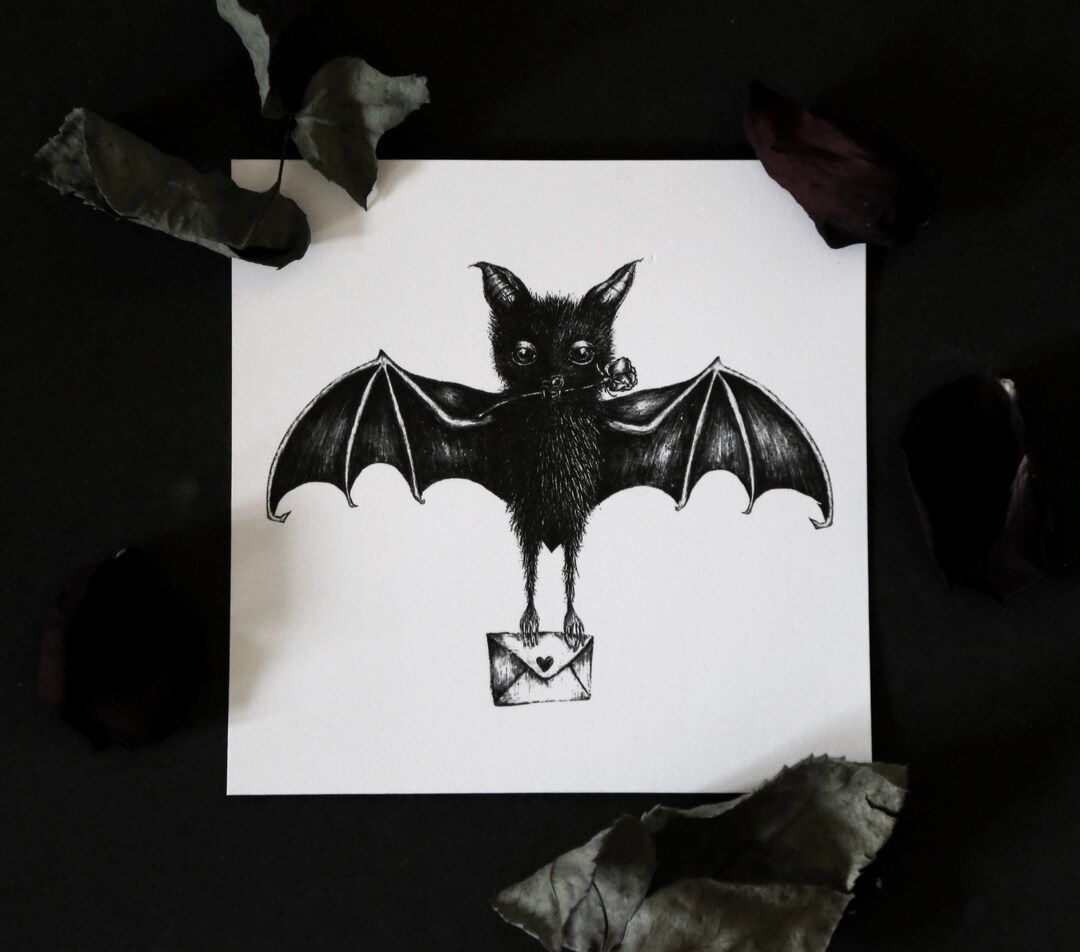 Love Bat Print, Bat Art, Spooky Art, Witchy Art, Witchy Decor ...