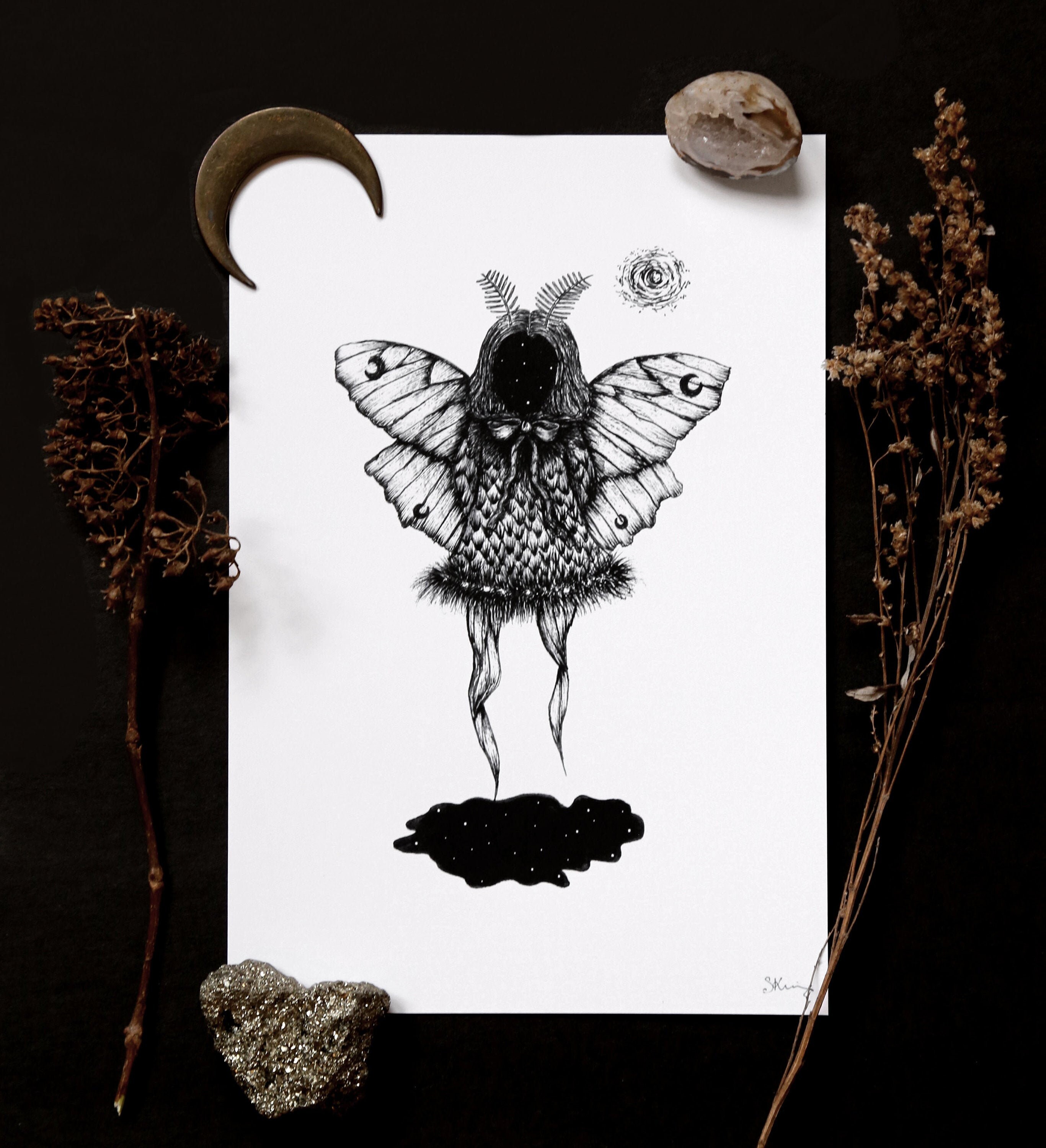 Moth Girl Print Spooky Art Dark Art Gothic Art Witchy | Etsy