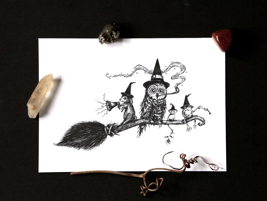 Witchy Animals Print, Witchy Art, Spooky Art, Protest Art, Owl Print ...