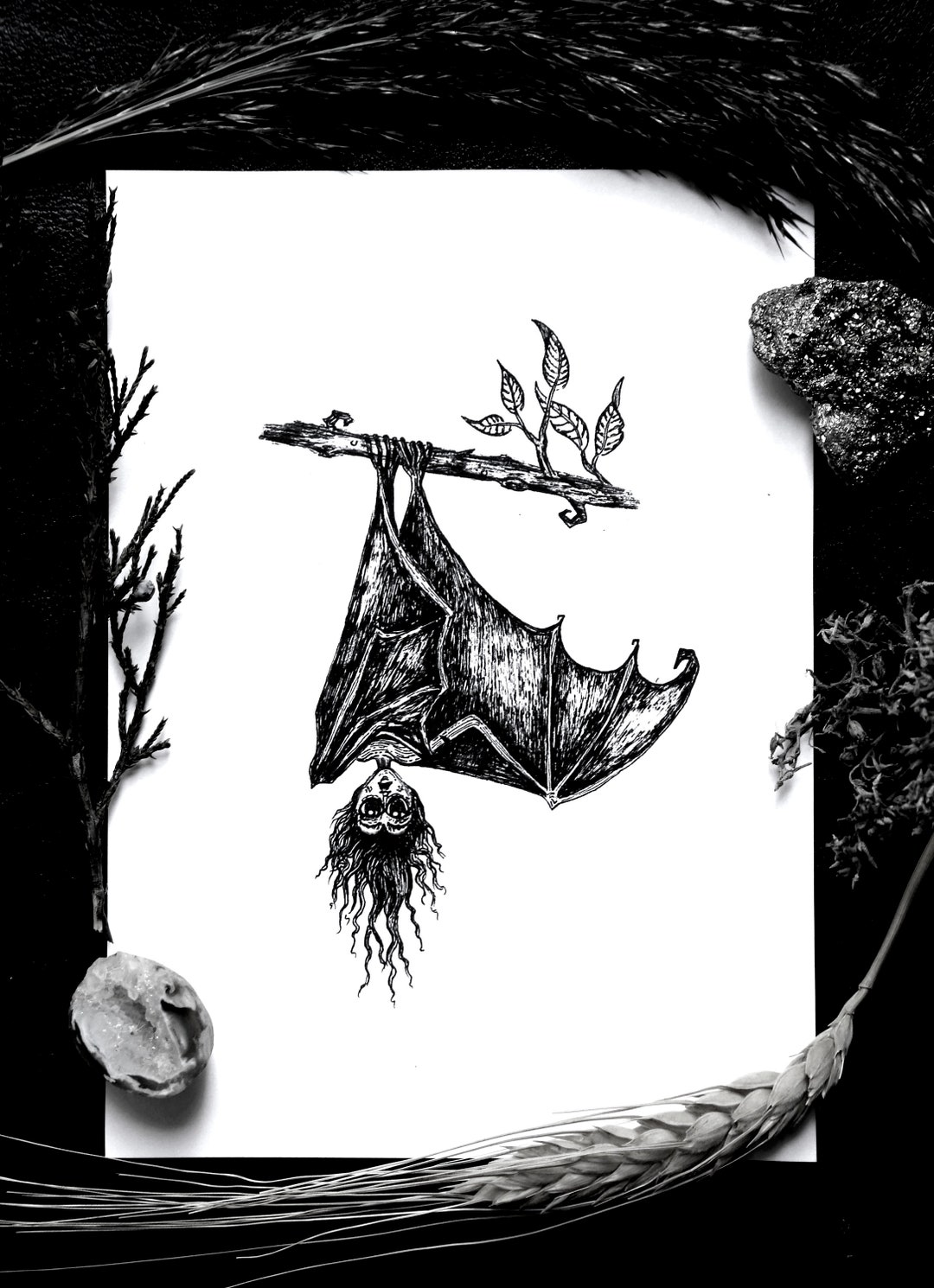 Bat Girl Art Print - Bat Wall Decor - Spooky Art - Gothic Style Art ...