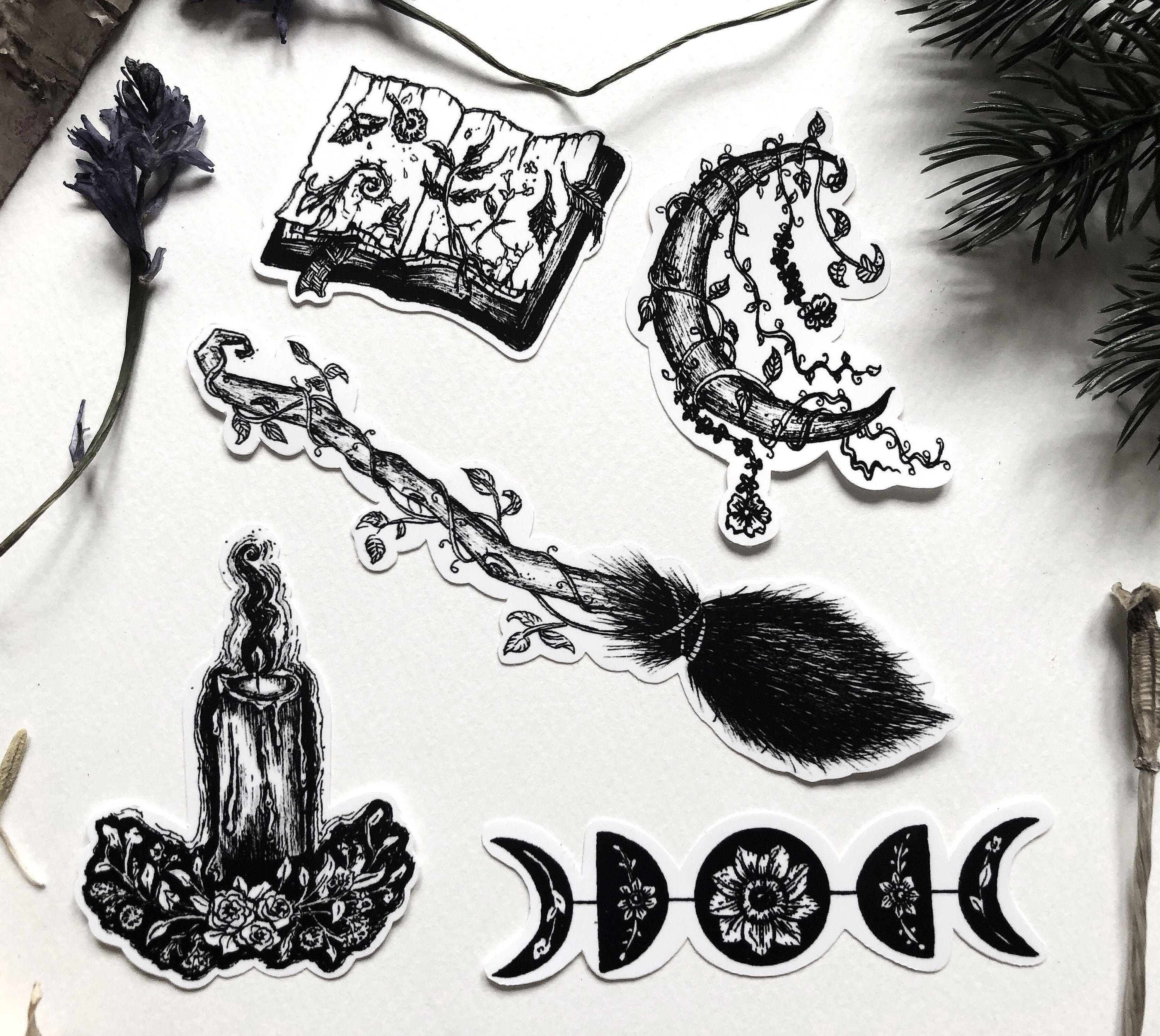 Botanical Witch Stickers Witchy Sticker Pack Gothic Spooky - Etsy