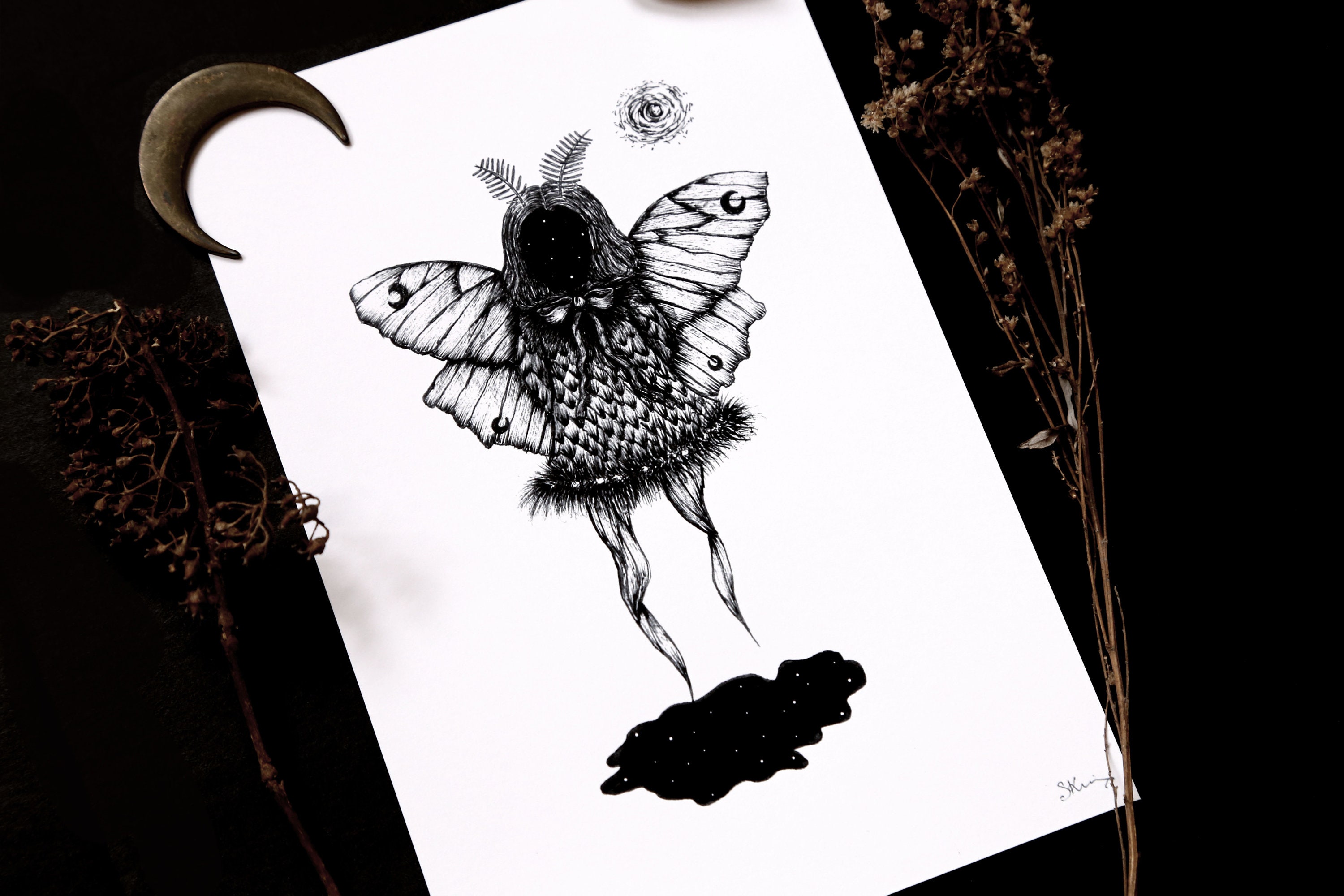 Moth Girl Print Spooky Art Dark Art Gothic Art Witchy | Etsy