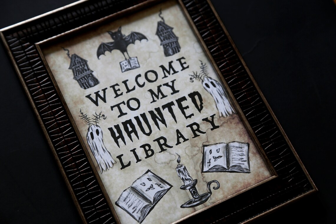 Haunted Library Print Welcome to My Haunted Library Spooky - Etsy