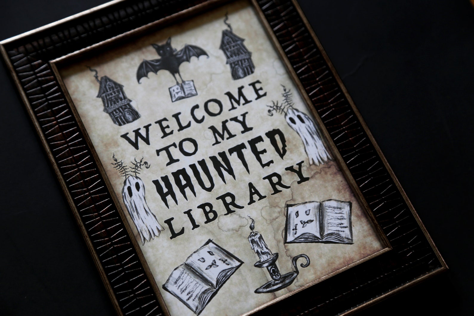 Haunted Library Print Welcome to My Haunted Library Spooky - Etsy