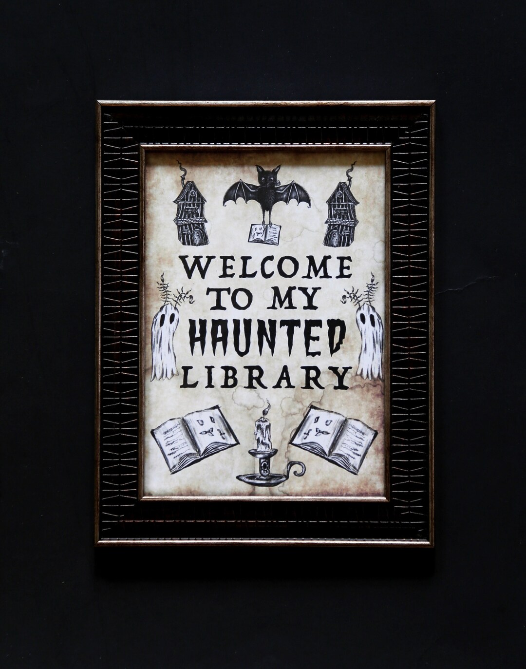 Haunted Library Print, Welcome to My Haunted Library, Spooky Home Decor ...