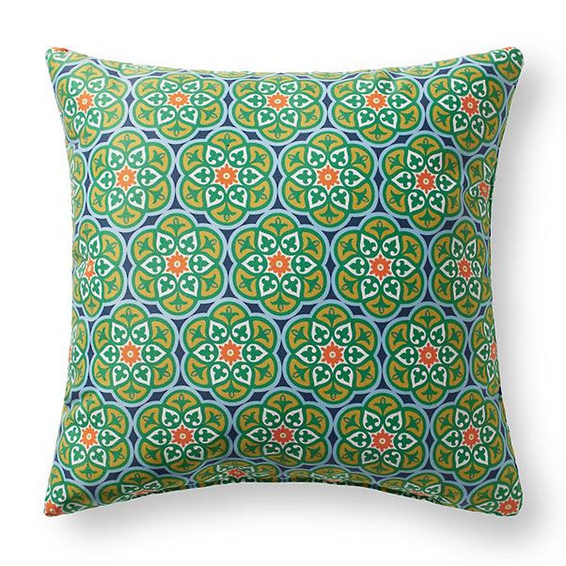 Green Orange Boho Square Outdoor Throw Pillow Geometric Tile | Etsy