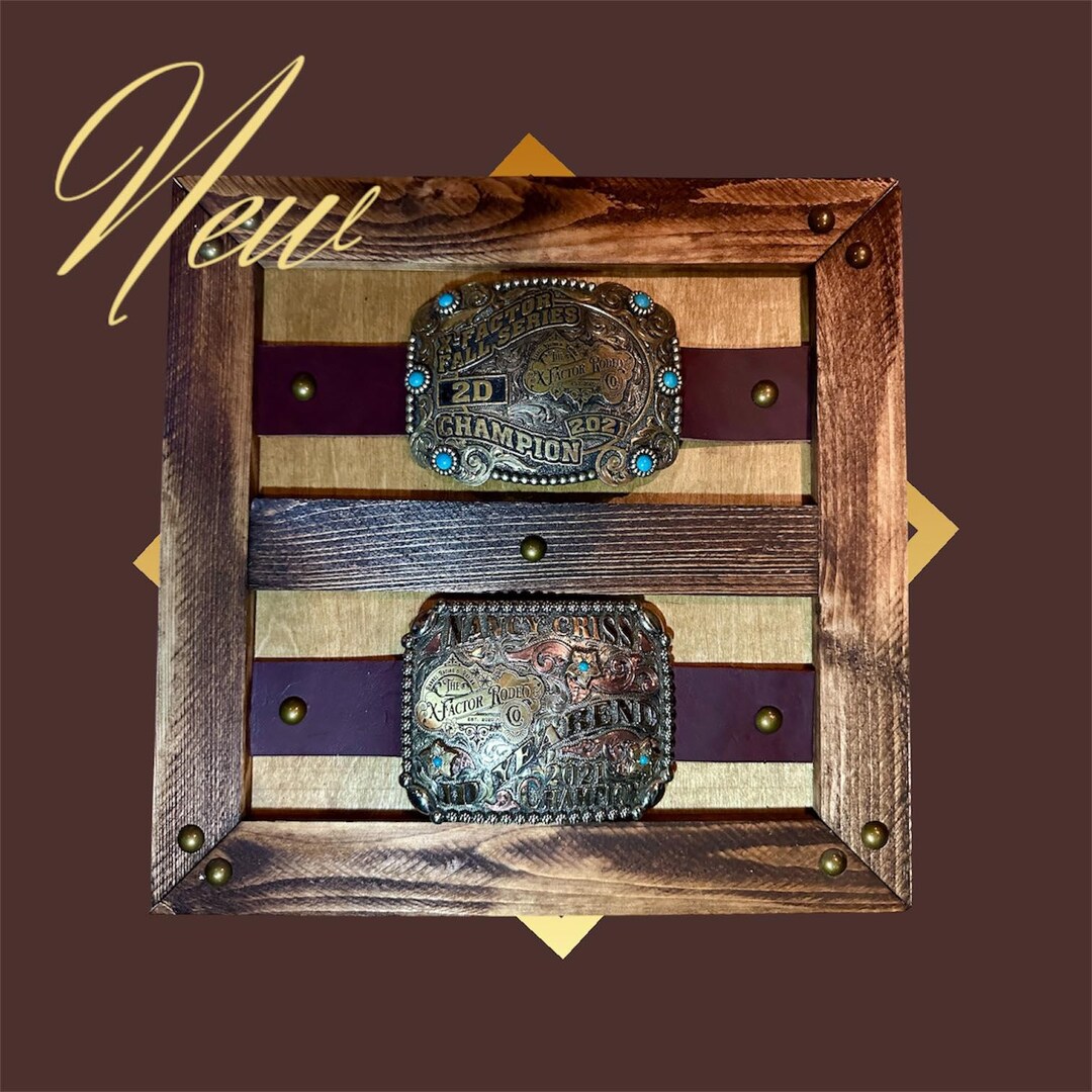 Custom Trophy Buckle Display Frame, Latigo Leather Straps, Rustic ...