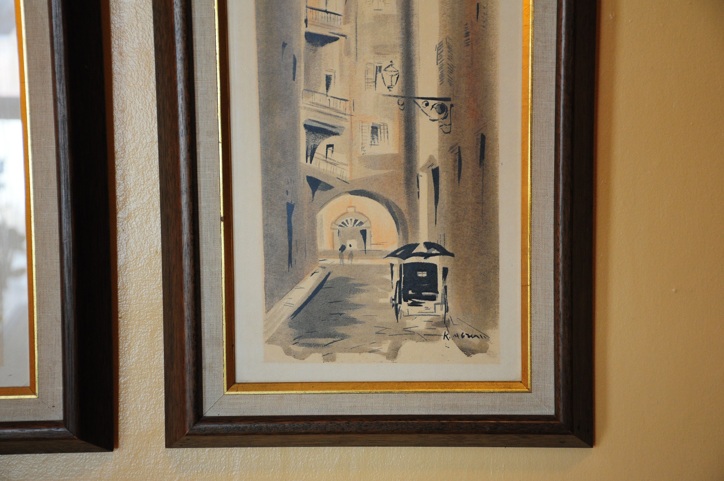 Pair of MCM Italian Street Scene Prints Solid Walnut Framed | Etsy