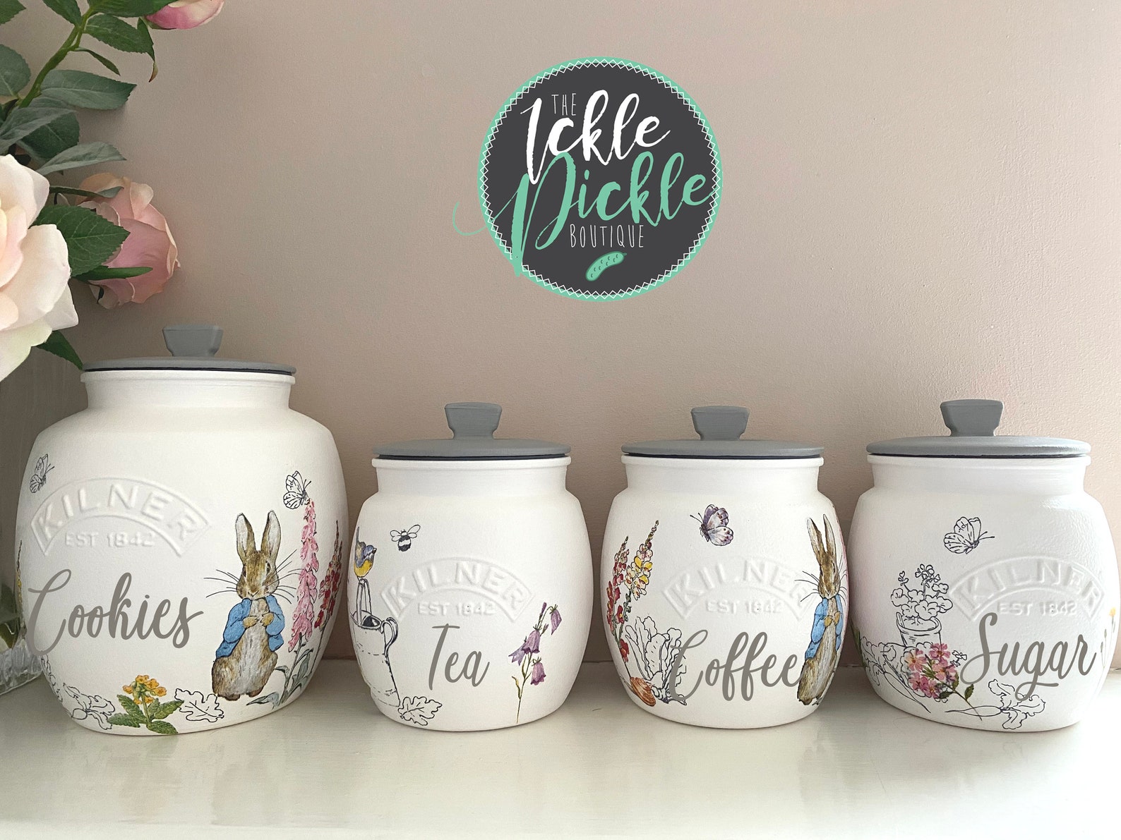 Peter Rabbit Decoupage Kitchen Canister Jar Set. Tea, Coffee and Sugar ...