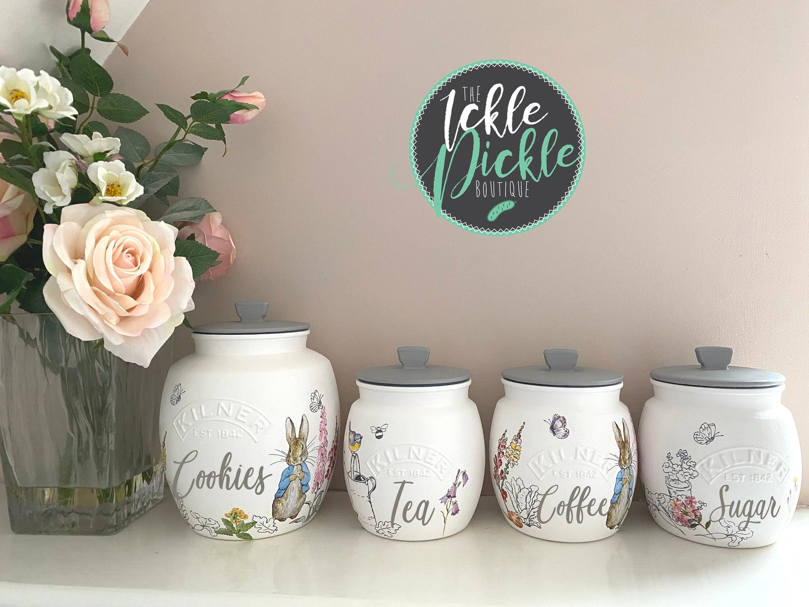 Peter Rabbit Decoupage Kitchen Canister Jar Set. Tea, Coffee and Sugar ...