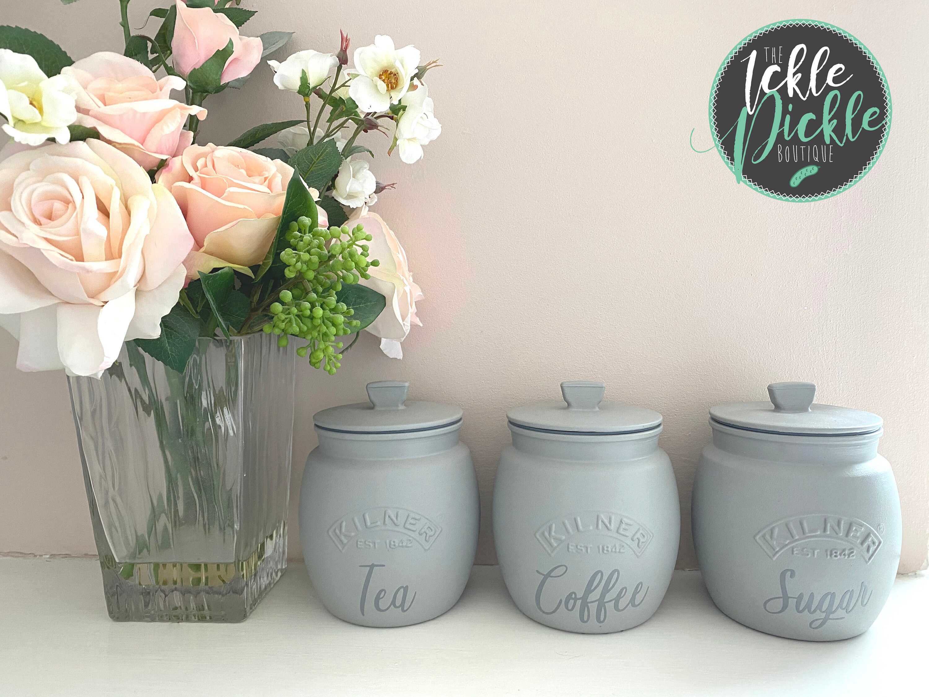 Light Grey Tea Coffee Sugar Canisters kitchen storage Grey | Etsy