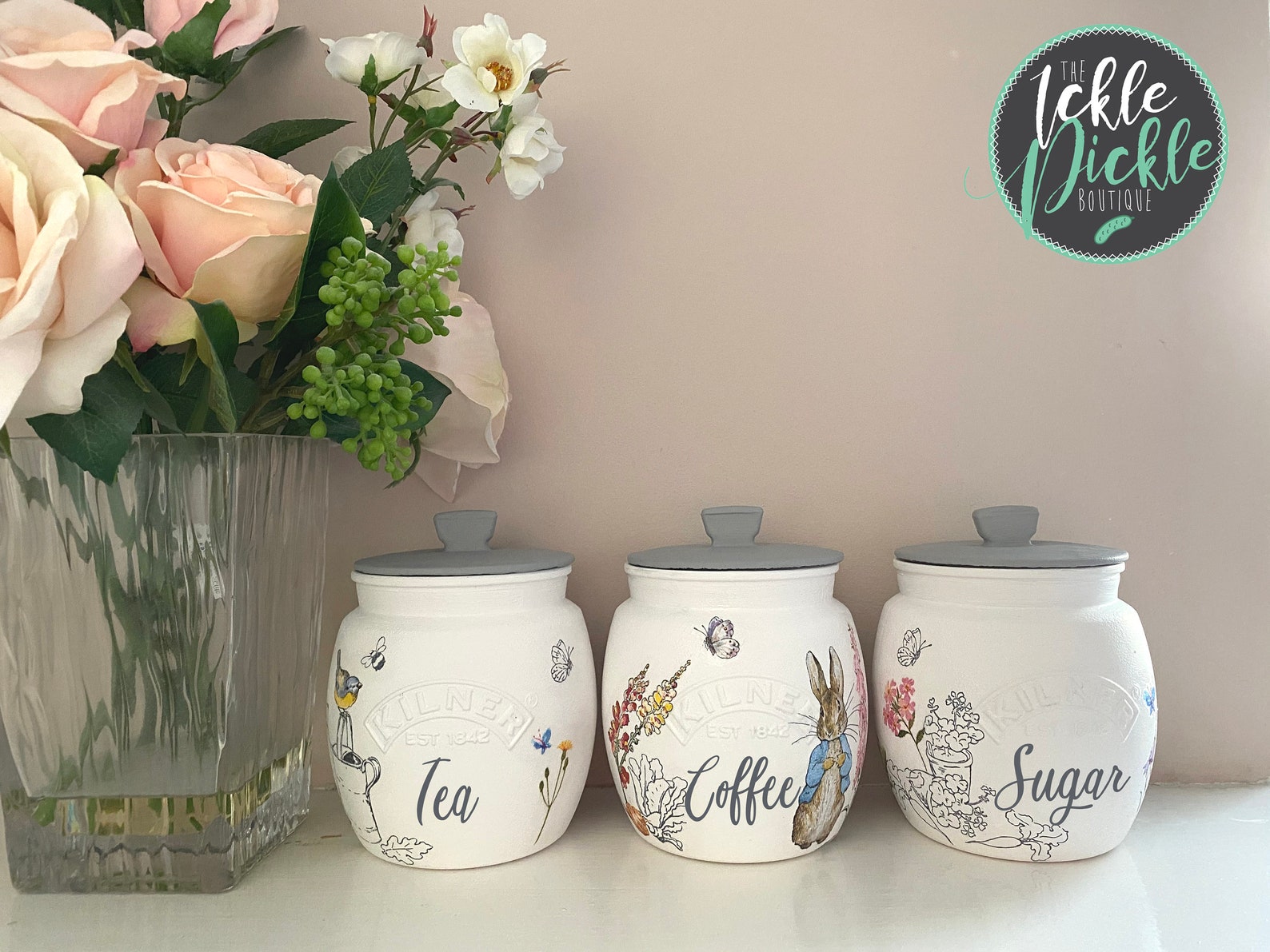 Peter Rabbit Decoupage Kitchen Canister Jar Set. Tea Coffee | Etsy UK