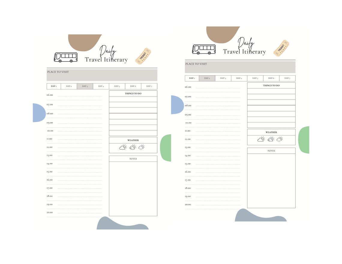Travel Itinerary Planner Template PDF and Canva Printable Download ...