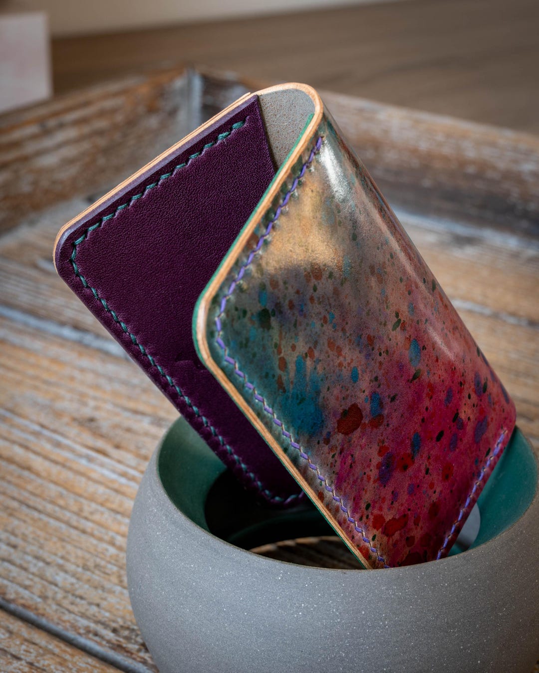 Fagani-kaartportemonnee - Shell Cordovan-buitenkant Met Bijpassend ...