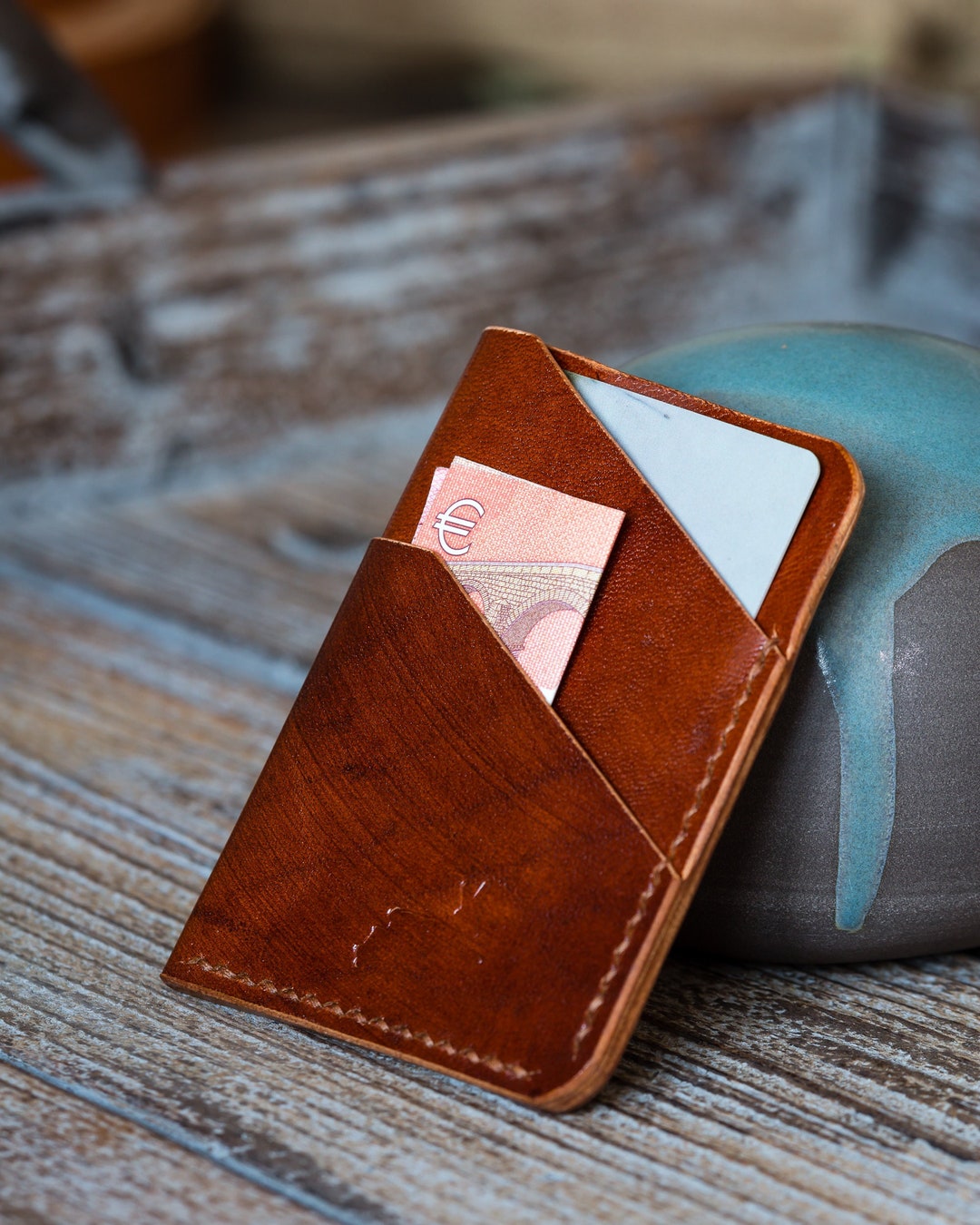 Timidus Card Wallet Cognac Handmade Minimalist Vertical Card Wallet - Etsy