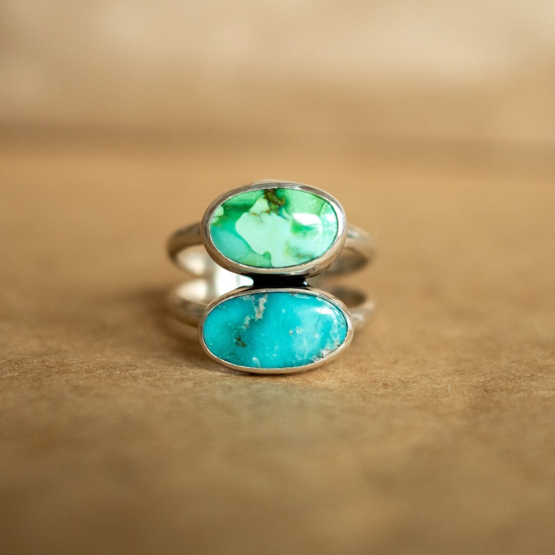 Silver & Double-stone Turquoise Ring, Size 8.75 - Etsy
