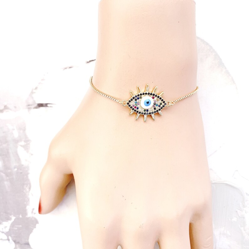 Gold EYE Bracelet, Gold Copper Inlay Zircon Eye Bracelet, LUCKY ...