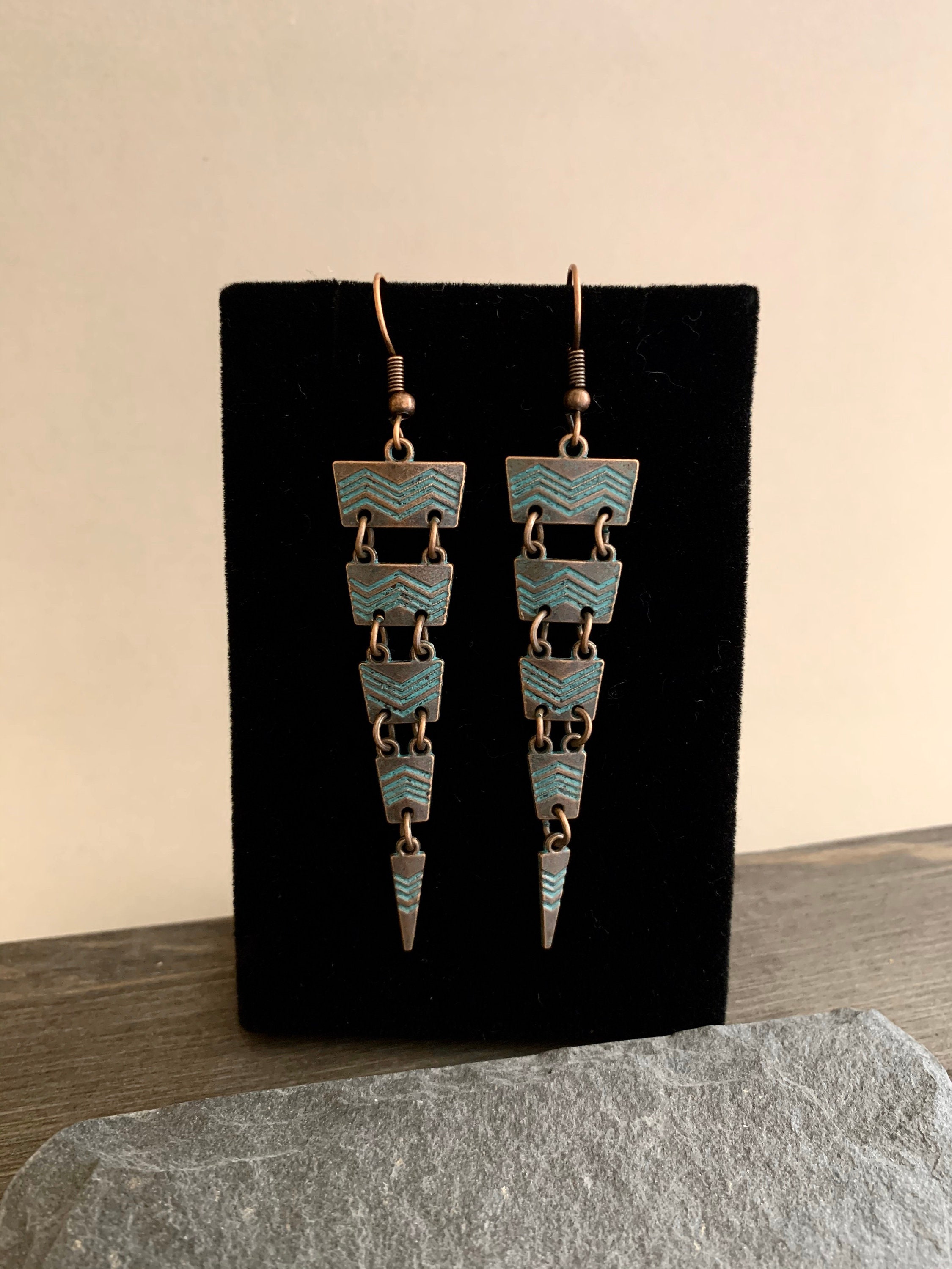 Vintage Boho Ethnic Antique Long Triangle Earrings Copper - Etsy