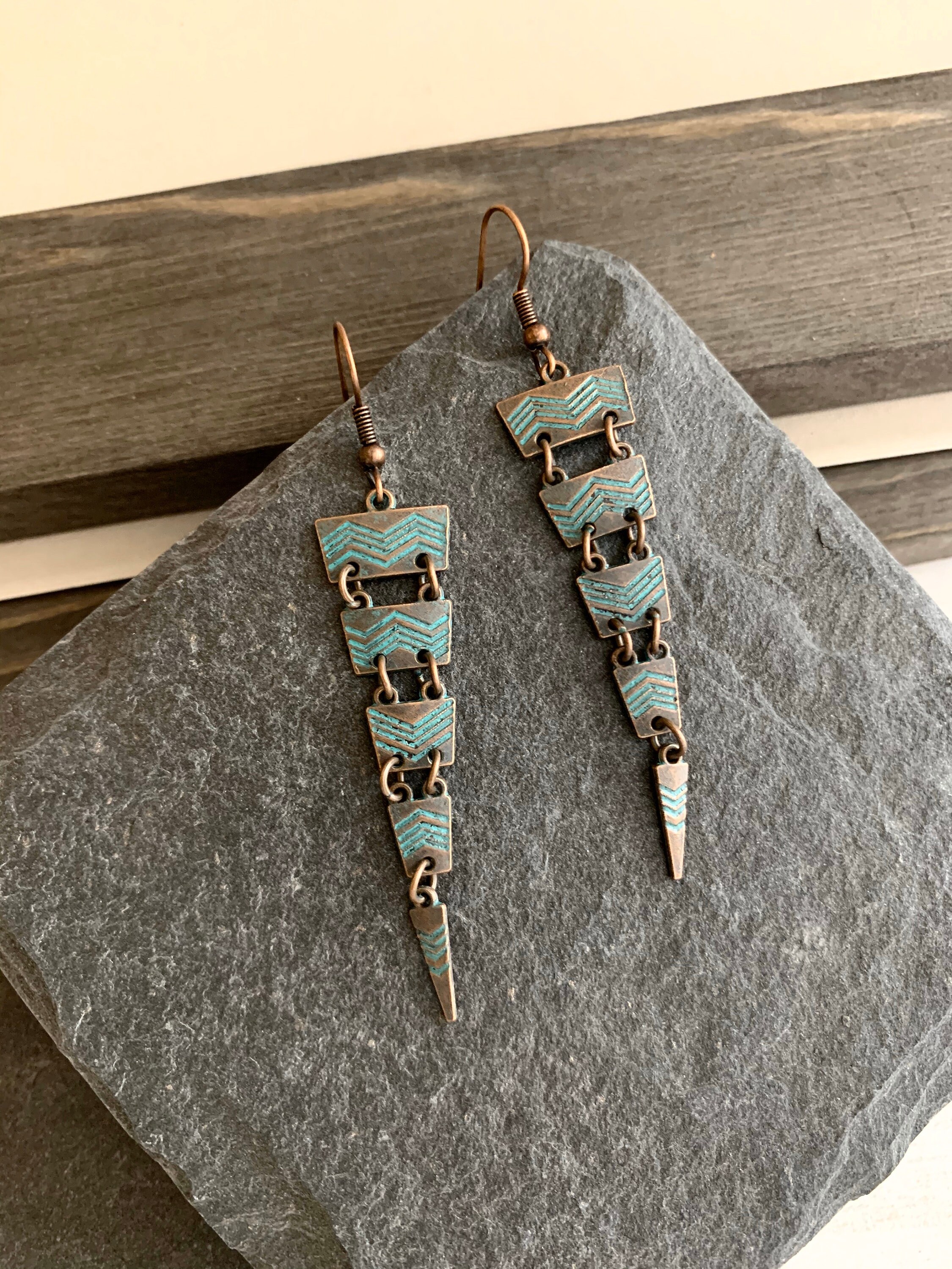 Vintage Boho Ethnic Antique Long Triangle Earrings Copper - Etsy