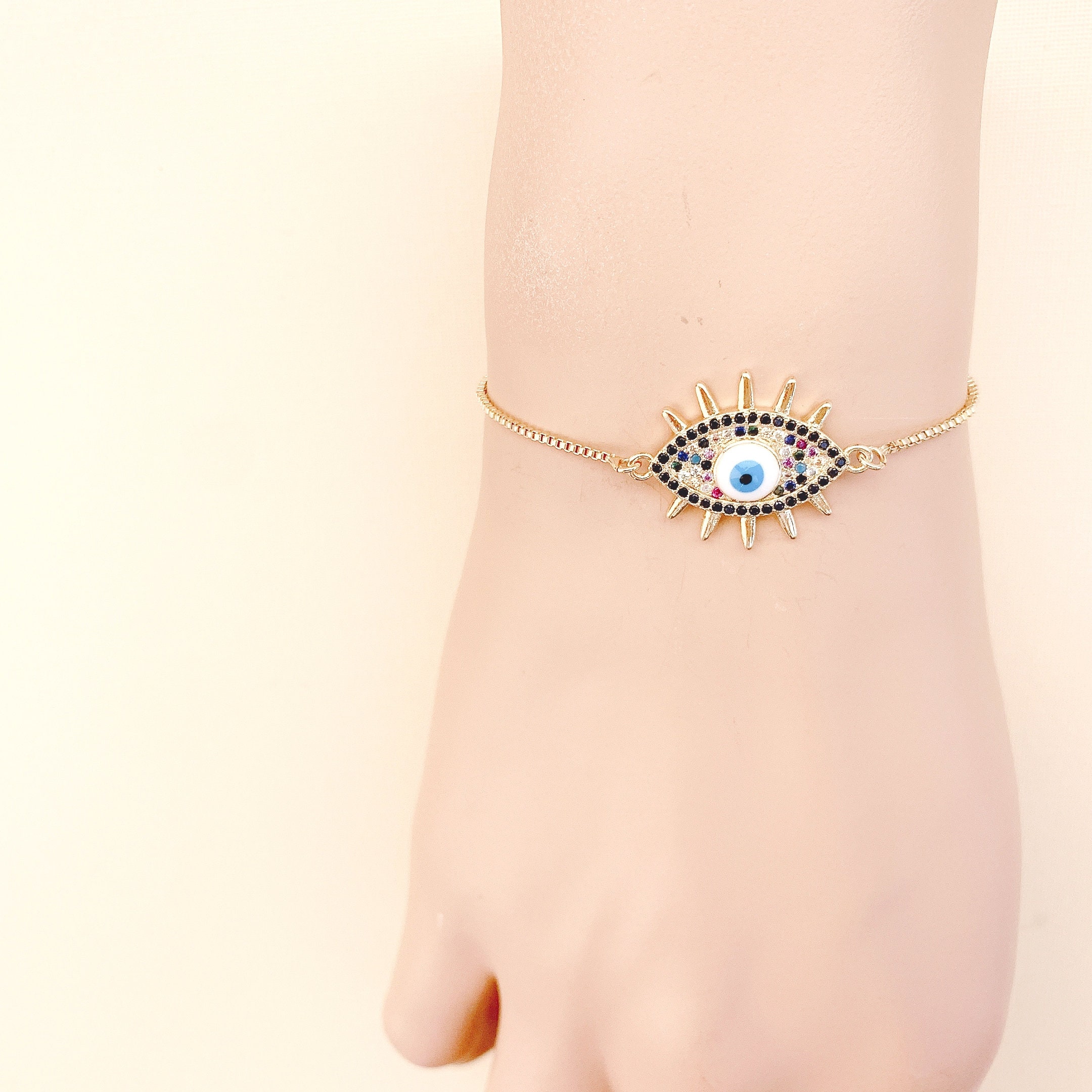 Gold EYE Bracelet, Gold Copper Inlay Zircon Eye Bracelet, LUCKY ...
