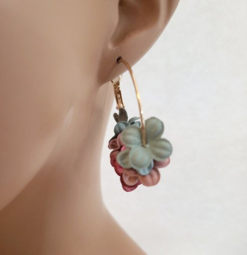 Flower Earrings Spring Flowers Hoop Earring Artisan - Etsy