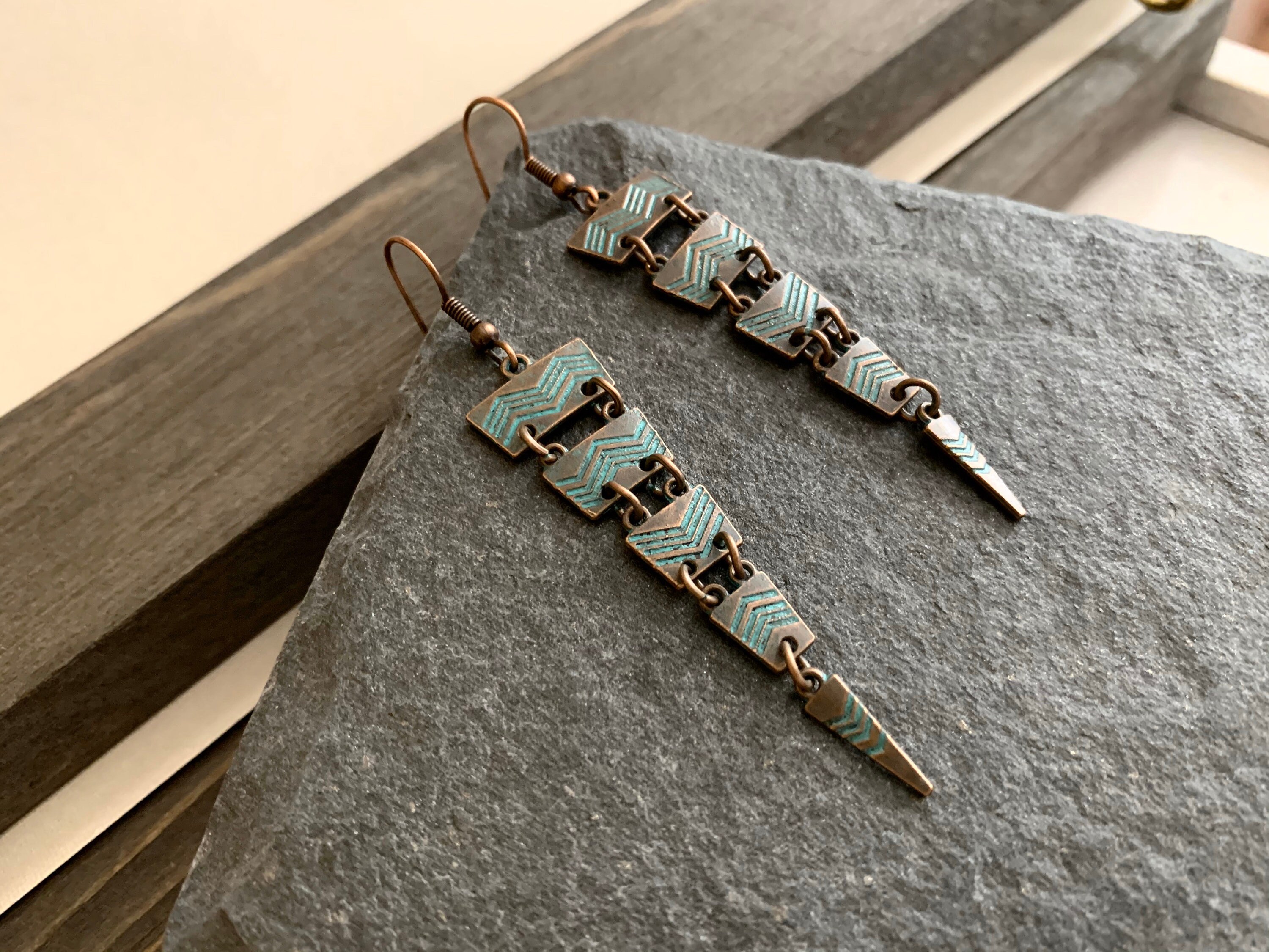 Vintage Boho Ethnic Antique Long Triangle Earrings Copper - Etsy
