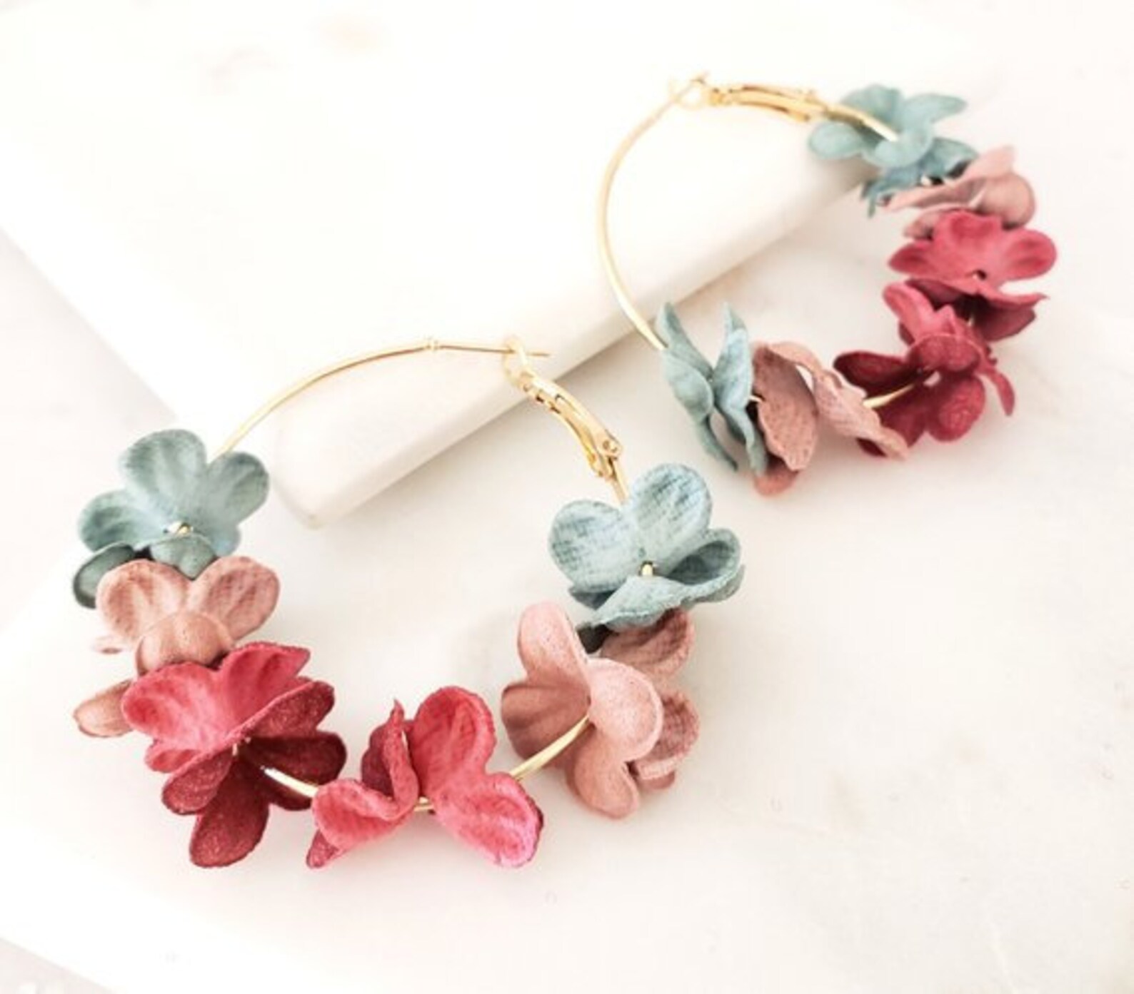 Flower Earrings Spring Flowers Hoop Earring Artisan - Etsy