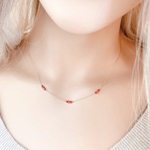 Ruby Beads Necklace, Tiny Red Beads Choker Necklace, Delicate Gold Necklace - Etsy