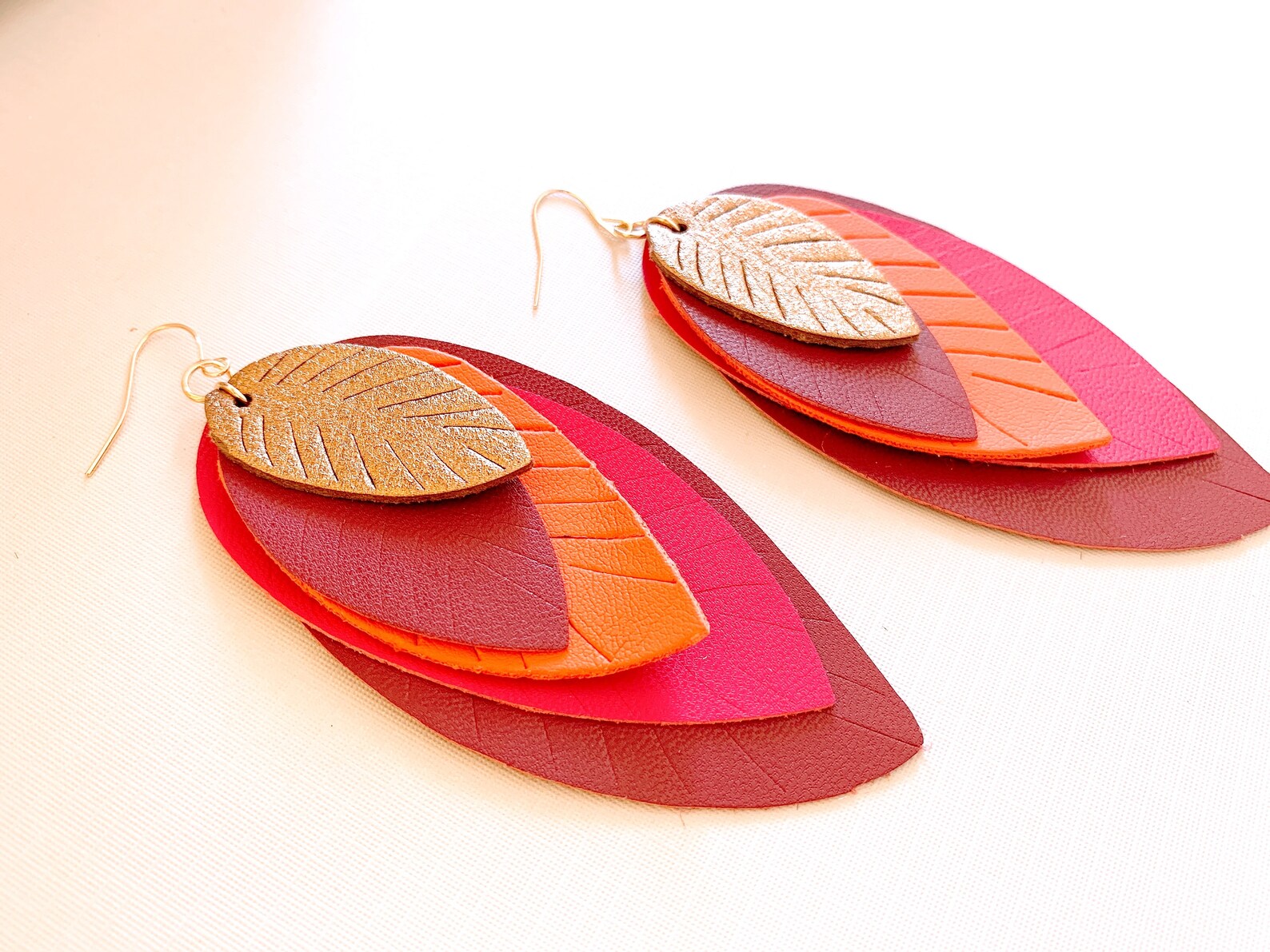 Leather Earrings Leather Feather Earrings Layered Leather - Etsy