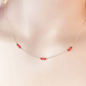 Ruby Beads Necklace, Tiny Red Beads Choker Necklace, Delicate Gold ...
