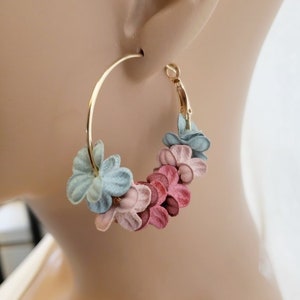 Flower Earrings, Spring Flowers Hoop Earring, Artisan Earrings, Large ...